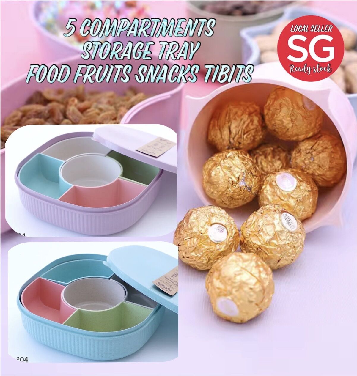 5 compartments food container divider storage tray fruits container ...