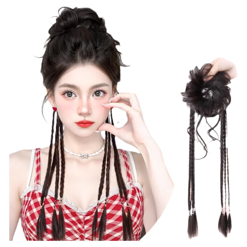 Natural Looking Long Braid Hair Bun Fake Hair Circle Womens Grab Clip ...