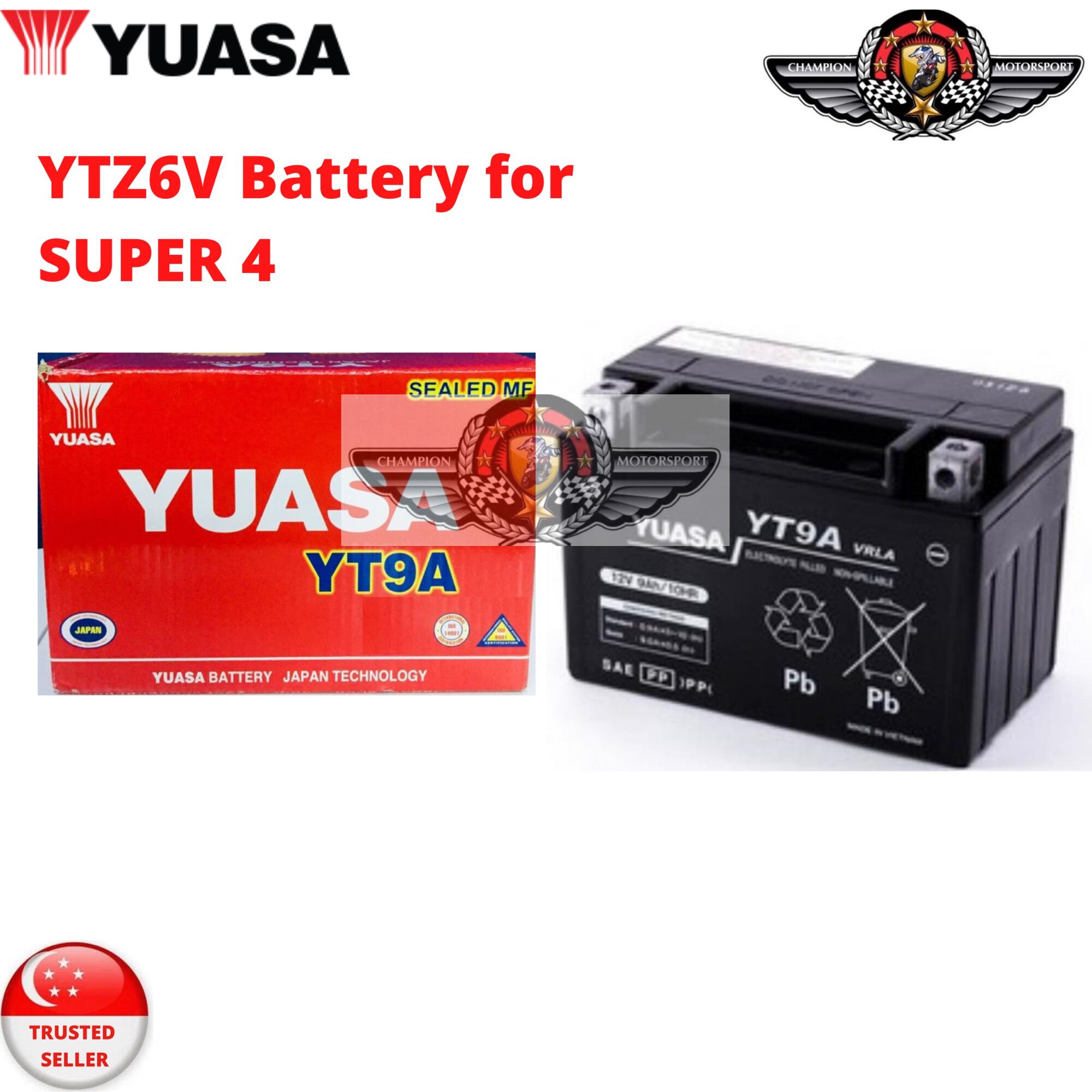 YUASA BATTERY YTZ6V AEROX/ YT9A SUPER 4/ YTZ5S SNIPER, MX King, Exciter ...