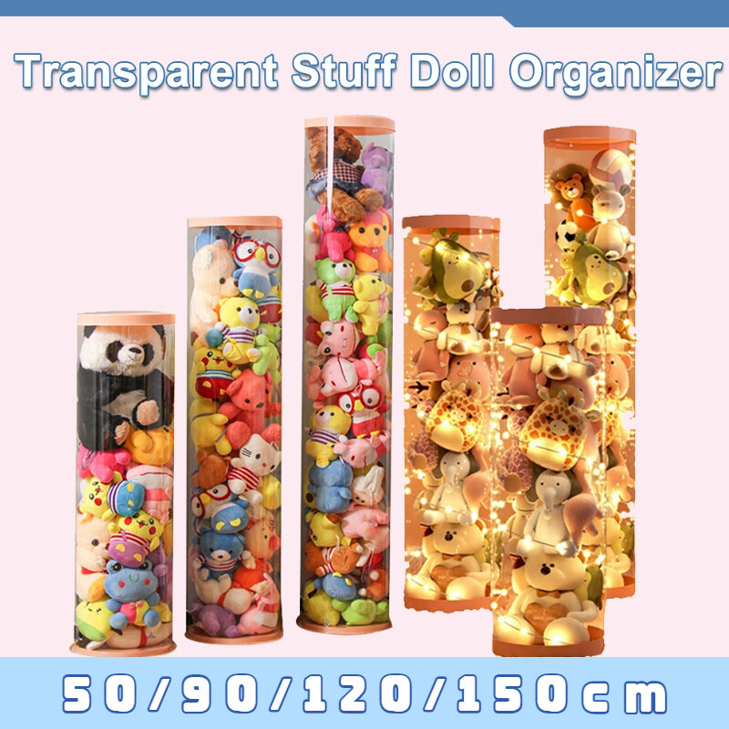 Transparent Stuff Doll Organizer Toy Storage Bucket Doll column Storage ...