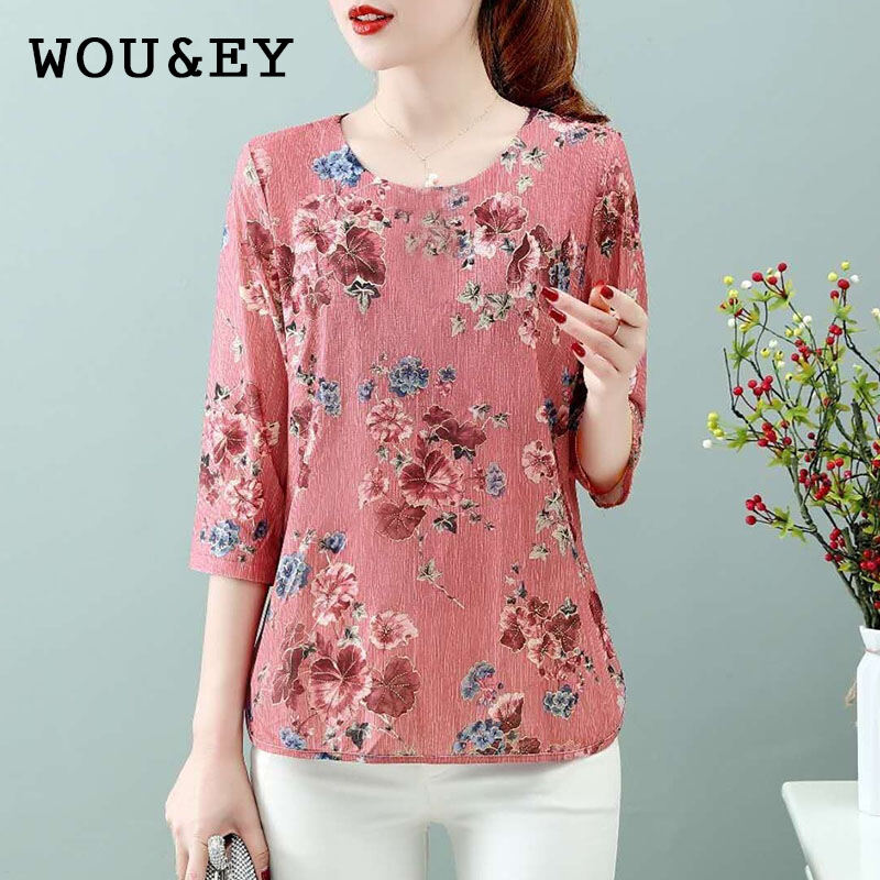 WOU&EY Middle Aged Elderly T-shirts Summer Clothing Medium Sleeved Moms ...
