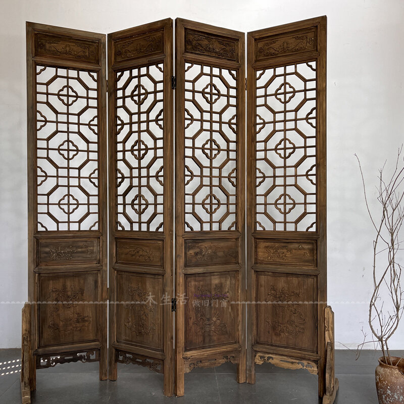 Dongyang Wood Carving Chinese Solid Wood Screen Antique Movable ...