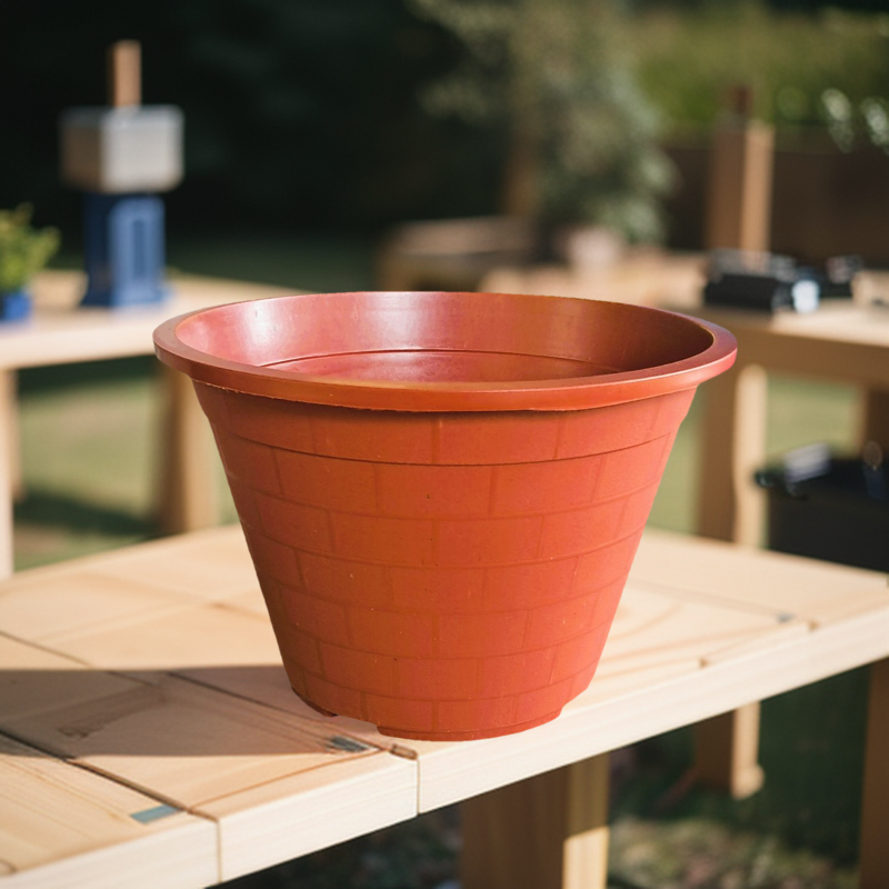 06 Pieces of Plastic Flower Pots with Brick Design Medium Size 24cm ...