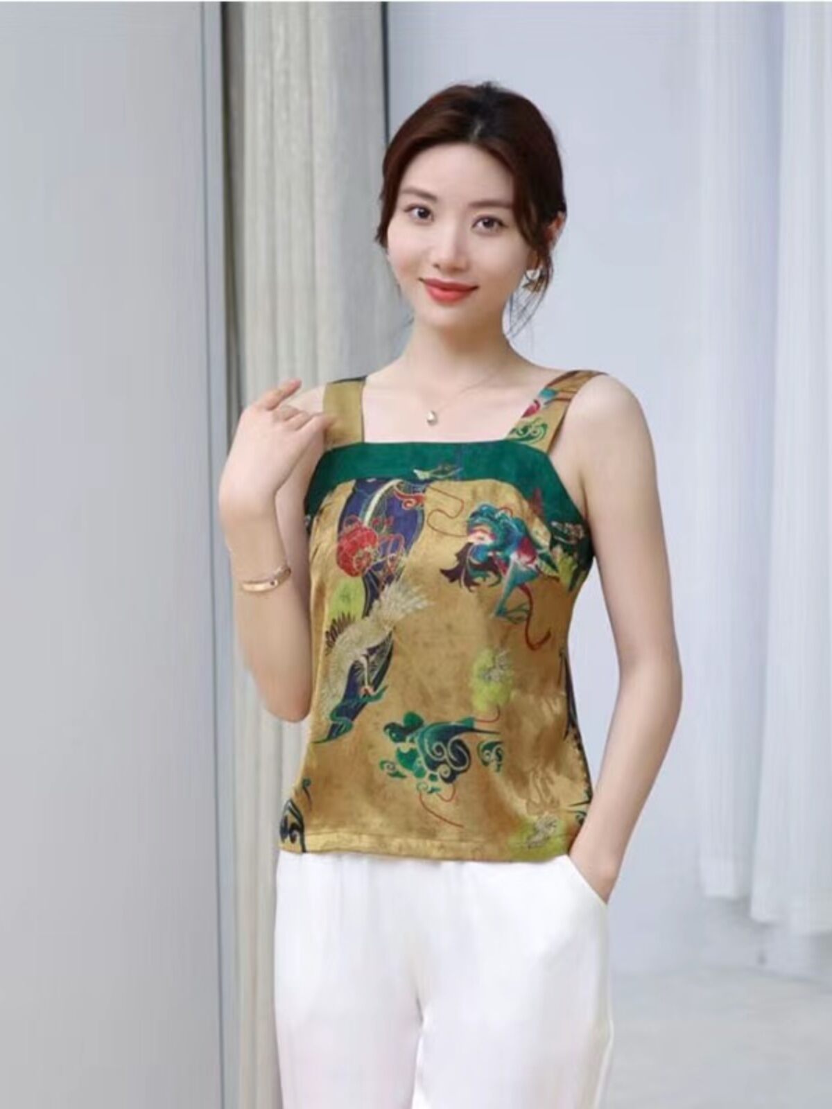 Summer Silk Chinese Style Loose Fit True Silk Xiangyun Sha Strap Vest ...