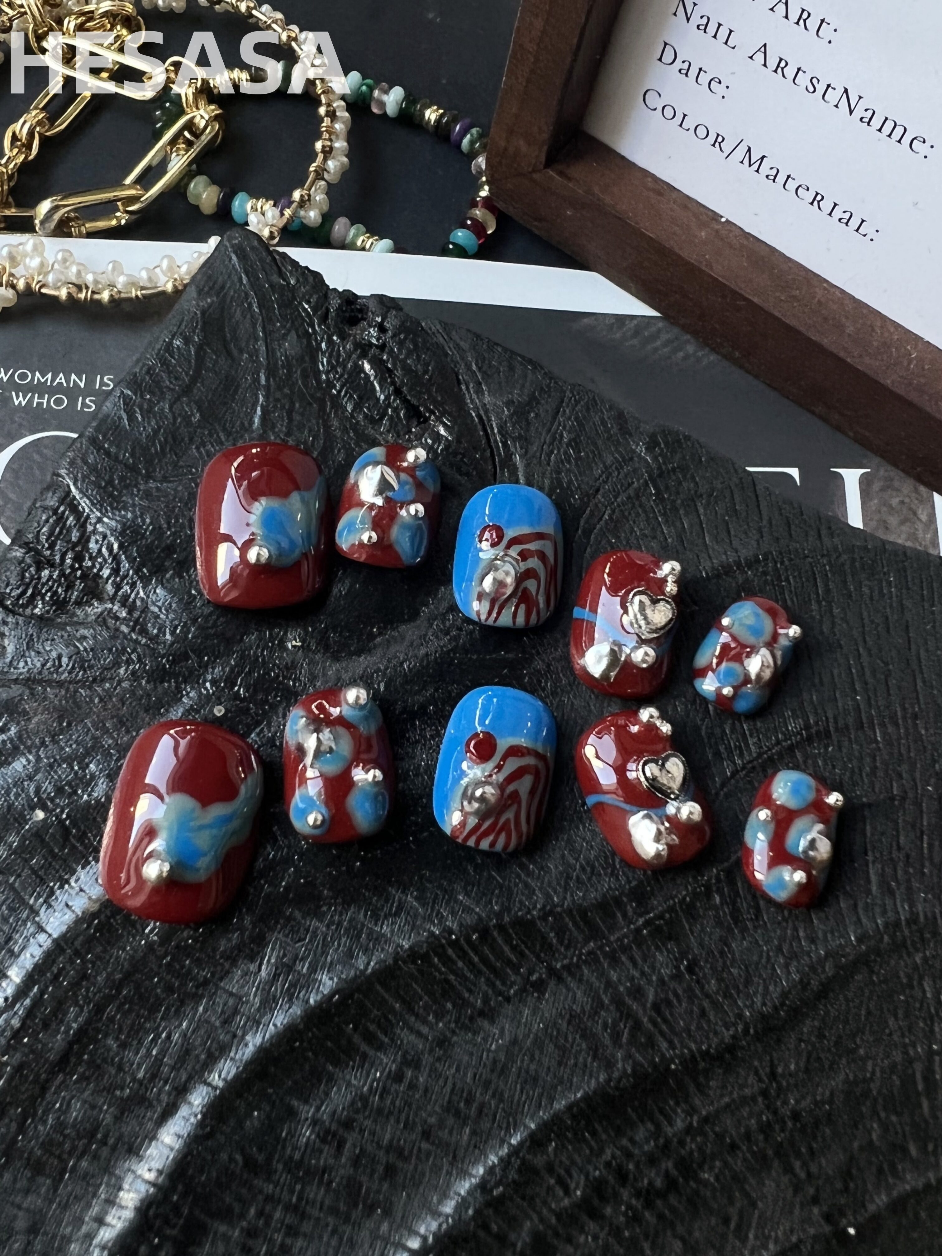 Handmade Short Nail Art Wedding Celebration Wearable Bean Nails Chinese ...