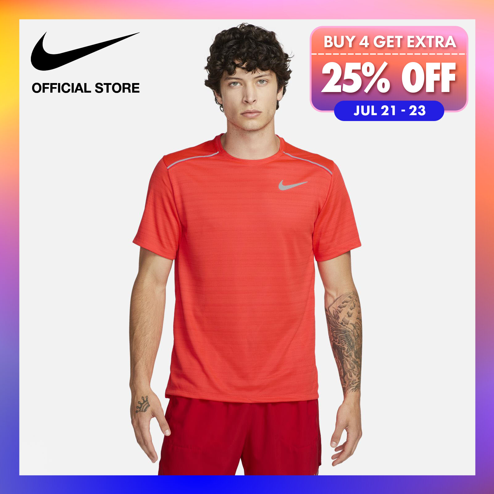 Nike Mens Dri-FIT Miler Short-Sleeve Running Tee - Red - Nike - ThaiPick