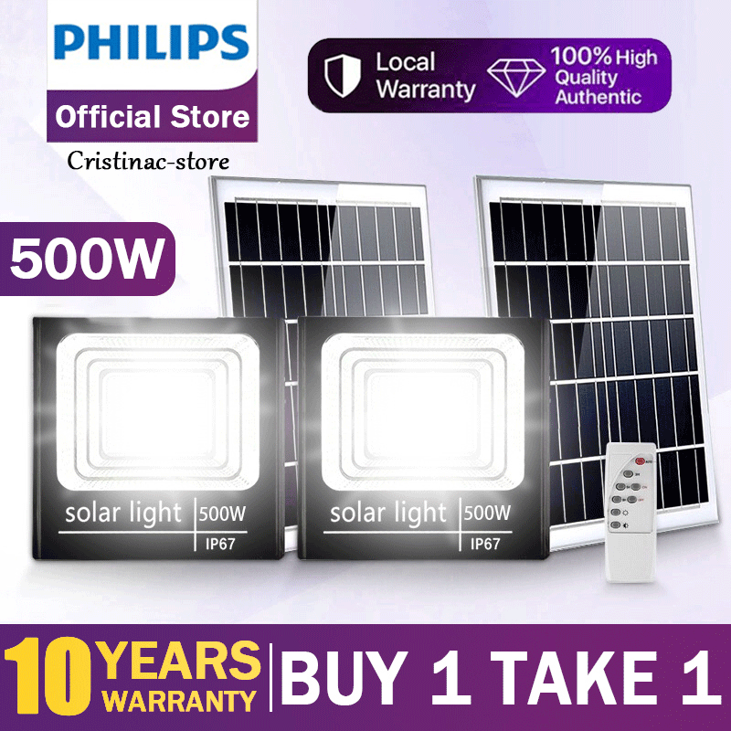 PHILIPS Solar Light BUY 1 TAKE 1 500W 1000W LED Solar Lights IP67 Outdoor Waterproof Solar Flood ...