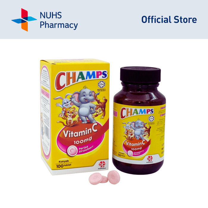 Champs Vitamin C 100mg 100 Tablets Orange / Strawberry Flavour [NUHS ...