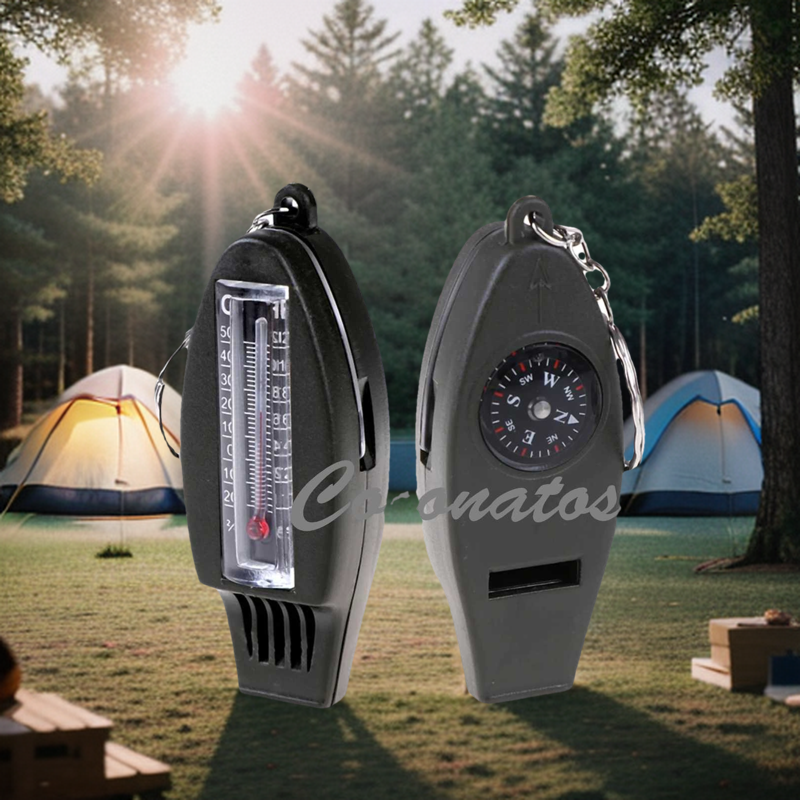 4 in 1 Emergency Whistle Portable Keychain Thermometer Compass Survival ...
