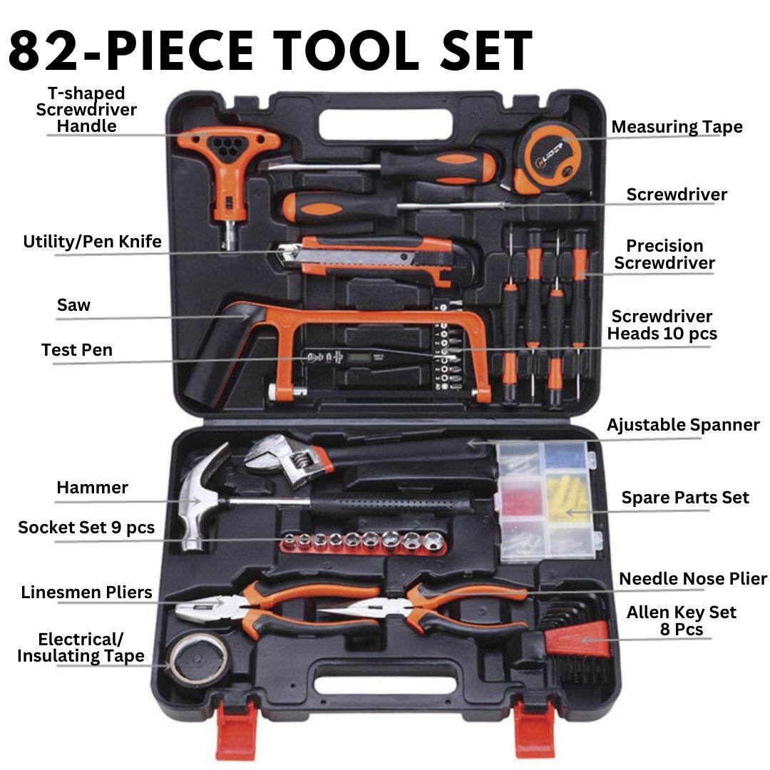 All In One Toolbox Tool Box Set 82 Pieces Hammer Screwdriver Plier ...