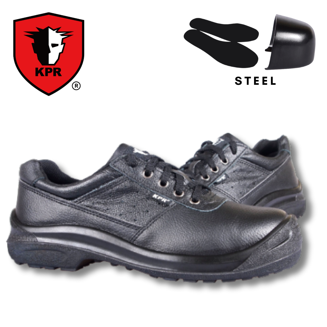 KPR L-083 Black 4-Eyelets Low Cut Lace Up Safety Shoes (Steel Teocap & Steel Midsole Protection ...