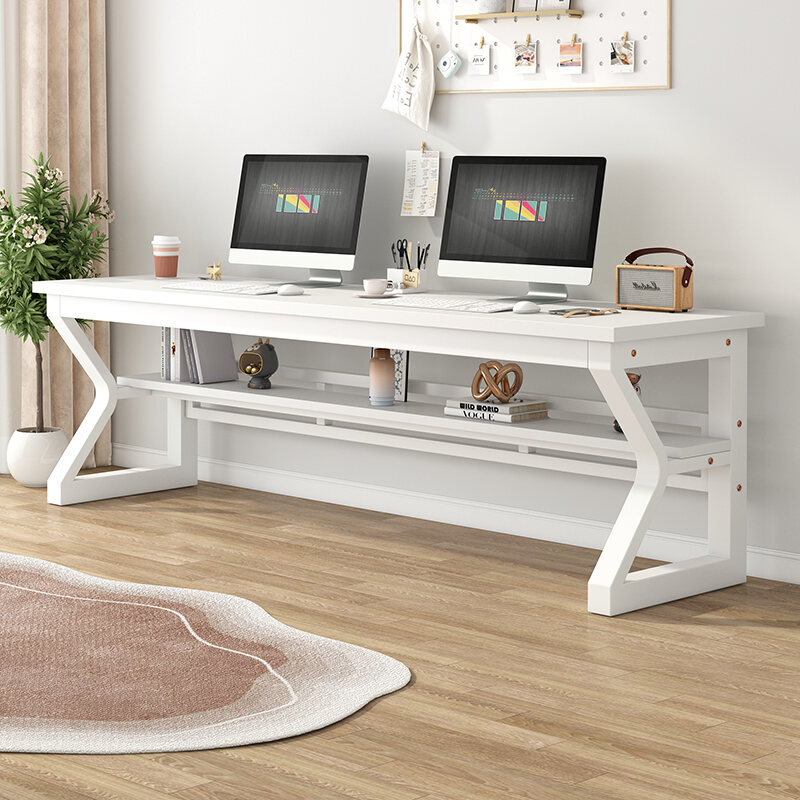 Simple Double Children Long Desk Desk Bookshelf Integrated Home ...