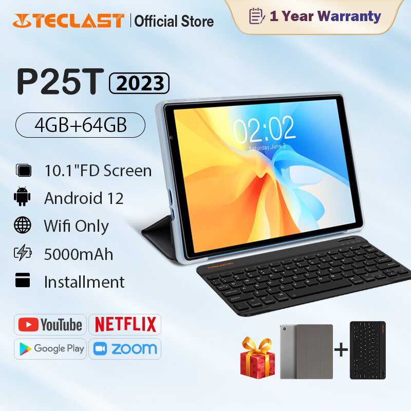 Tablet Teclast P25T Android 12 10.1 inch IPS 4GB RAM 64GB ROM Wi-Fi 6 BT5.0 5000 mah Type-C Quad ...