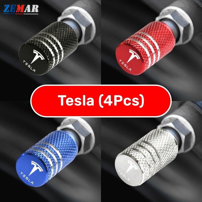 4Pcs Tesla Car Tire Valve Caps Laser Printed Car Logo Automotive ...